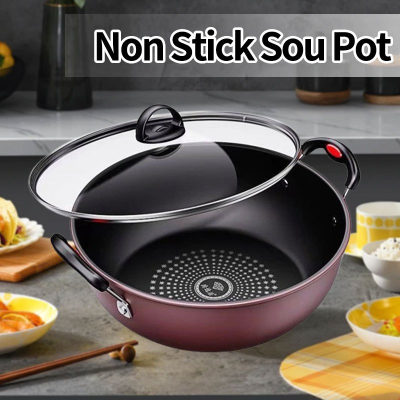 Soup Pot with Lid Non-Stick Wok Frying Pan Induction Cooker Thickened ...