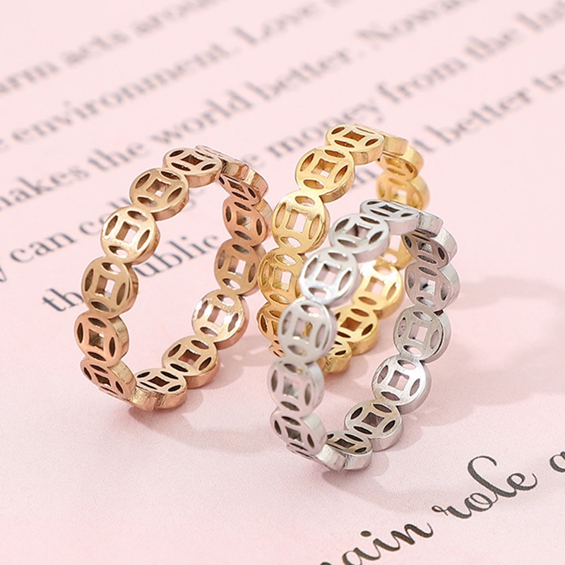 Lucky Charm Coin Ring Fortune Transfer Ring Vintage Titanium Steel ...