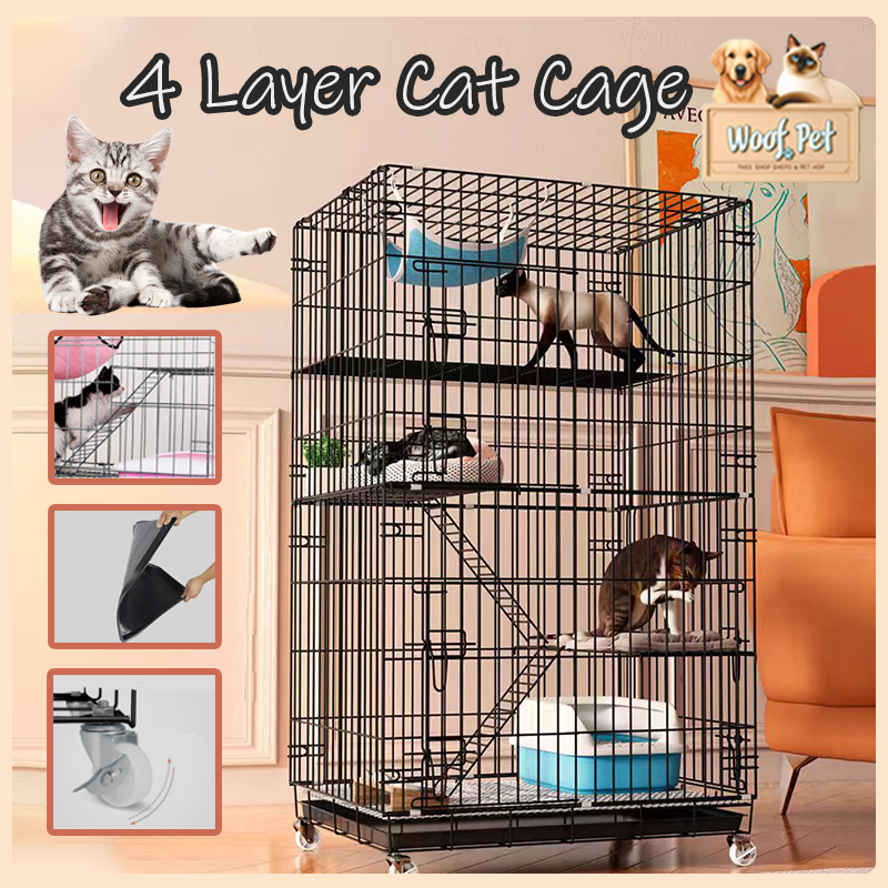 Large Space Cat Cage 4 Layer with Litter box Big Pet Cage with Wheels ...