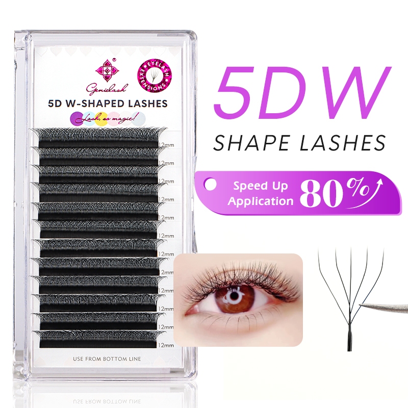 Genielash 5D W Shape 12Rows Permanent Eyelash Extensions 0.07mm D/D+ ...