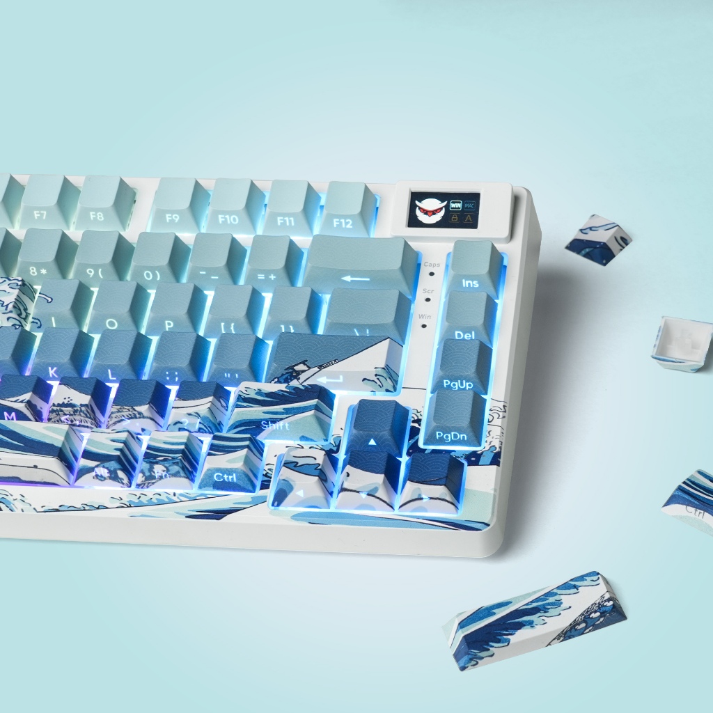 WOMIER Kanagawa Surfing Keycaps 128 Keys Shiny Side Printed Keycaps PBT ...