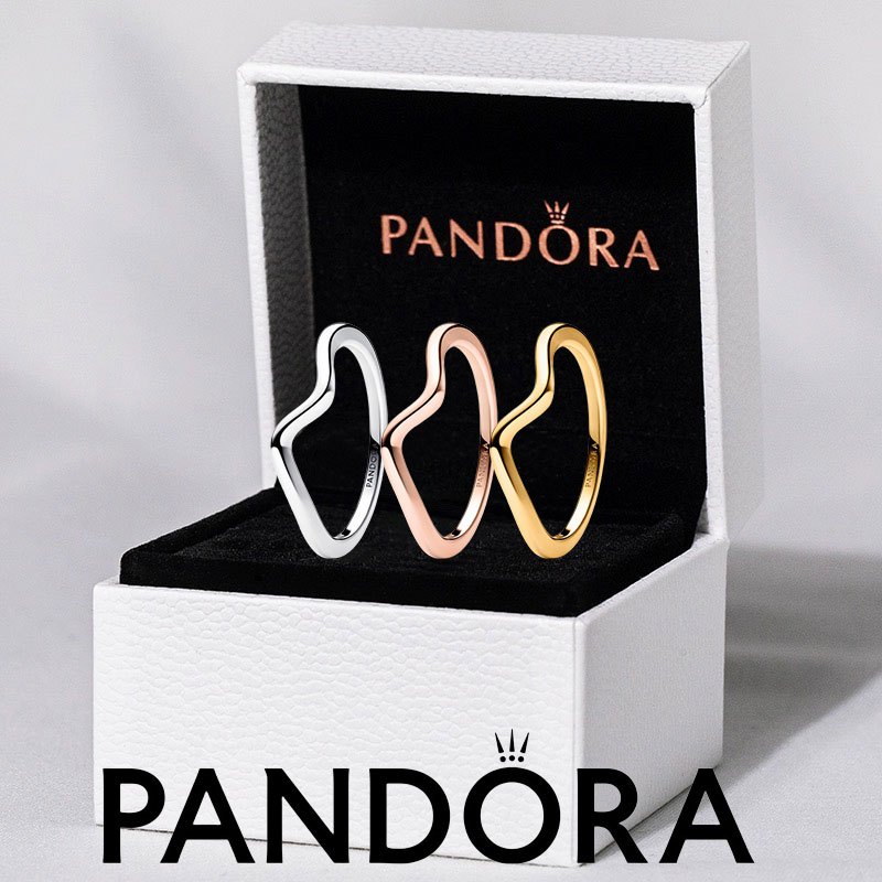 100% PANDORA genuine S925 sterling silver ring pairing Pandora Polished ...