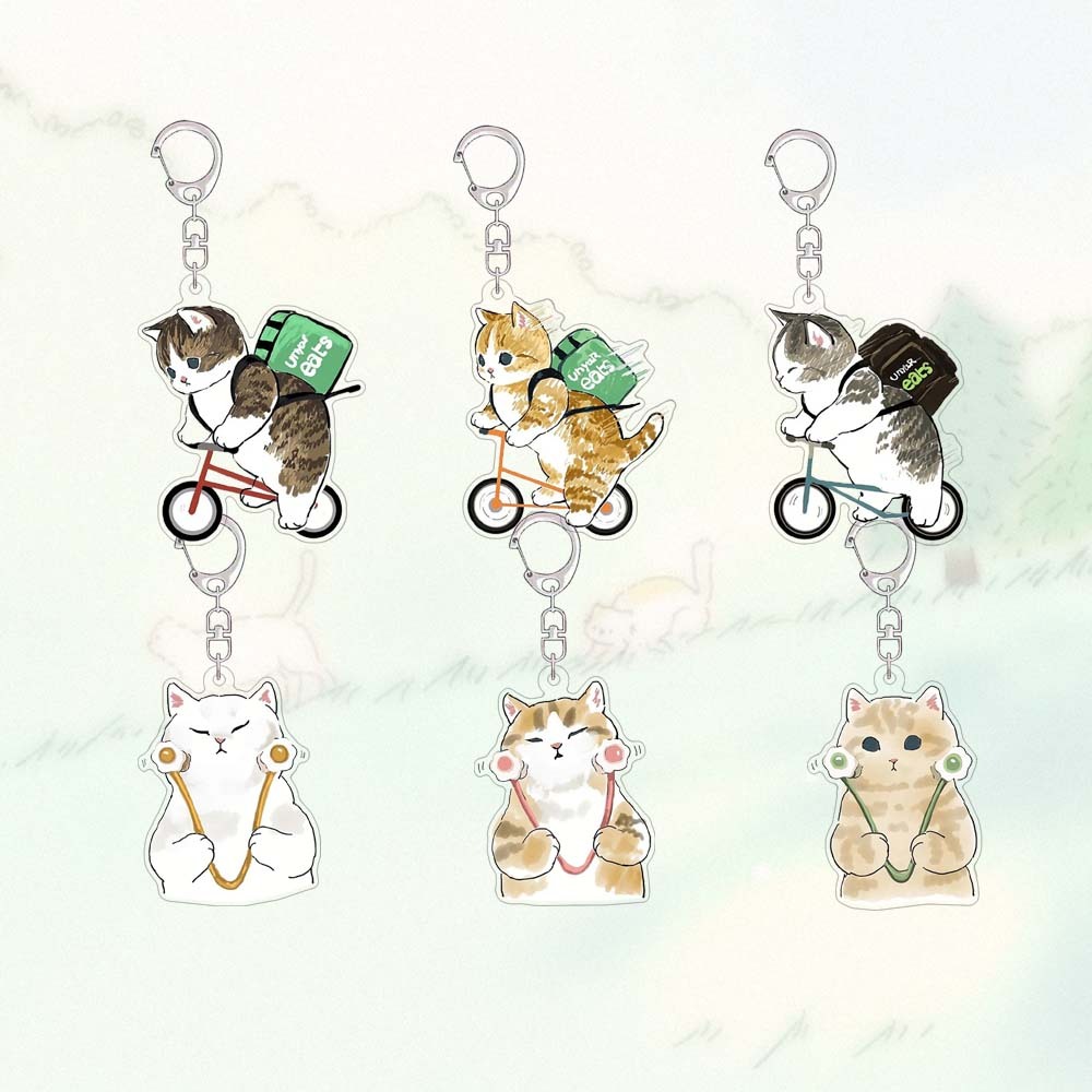 Keychain Mofusand Cat Kitten bikes Cute Acrylic Ornaments Bags Pendant Key Chain | Shopee ...
