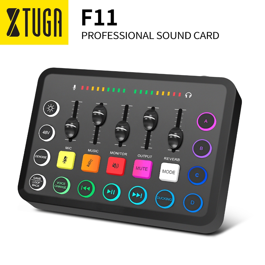 F11 Live Sound Card, Professional Audio Interface RGB Light Soundcard ...