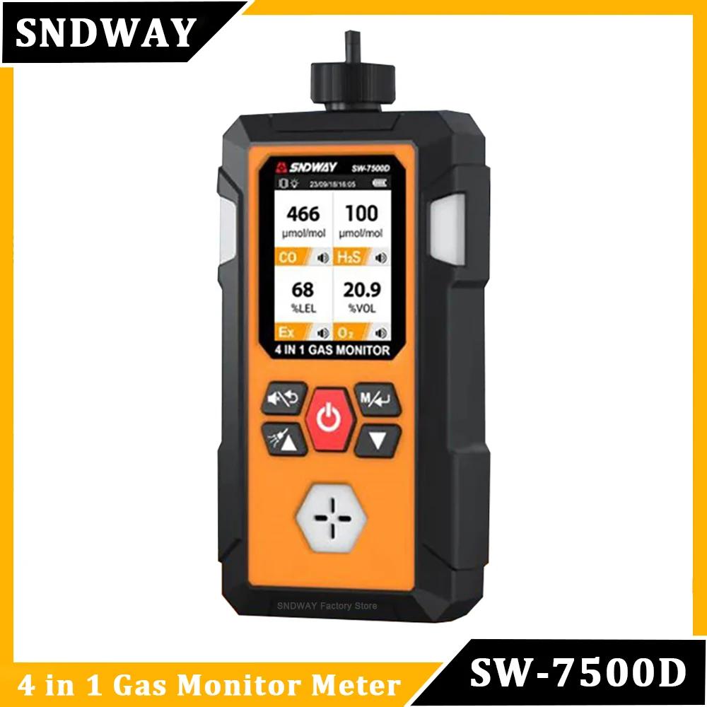 【One Year Warranty】SNDWAY SW-7500D 4 in 1 Gas Detector O2 Ex H2S CO Portable Oxygen Combustible ...