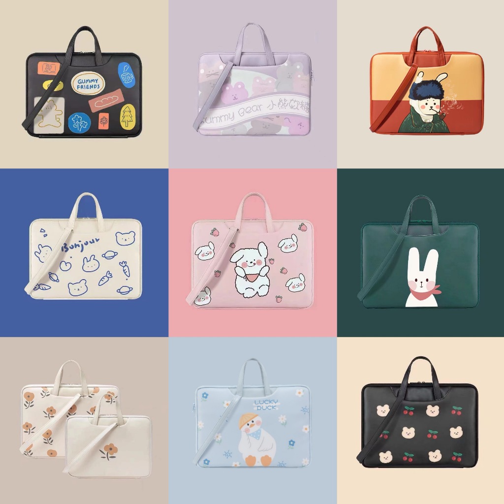 Laptop Bag Large Capacity Cartoon Cute PU Leather Waterproof Notebook ...