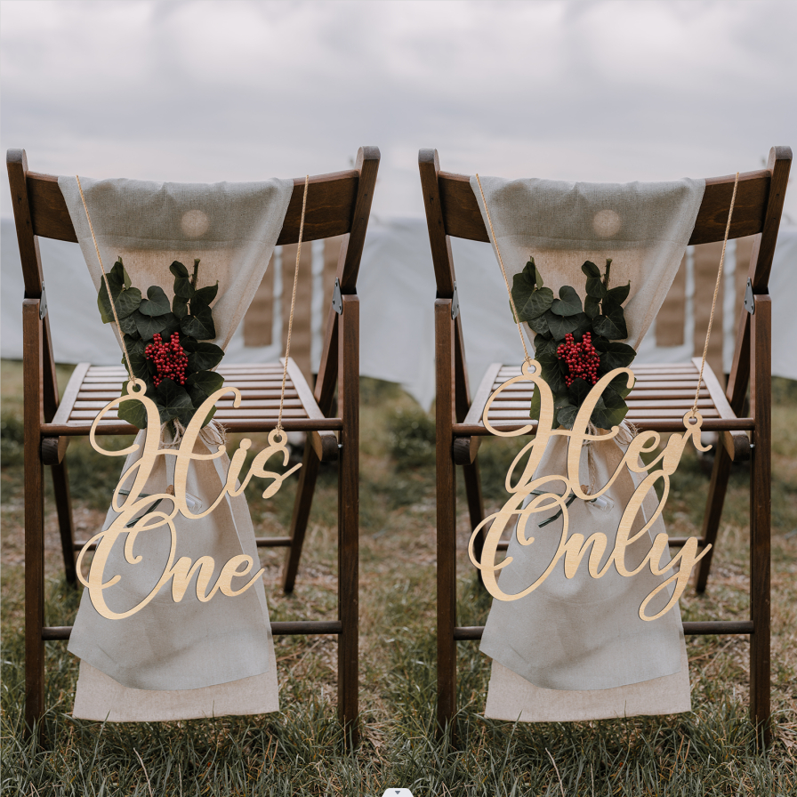 Set of 2 Pcs Her Only His One Wood Sign, Mr and Mrs Chair Wood Signs ...