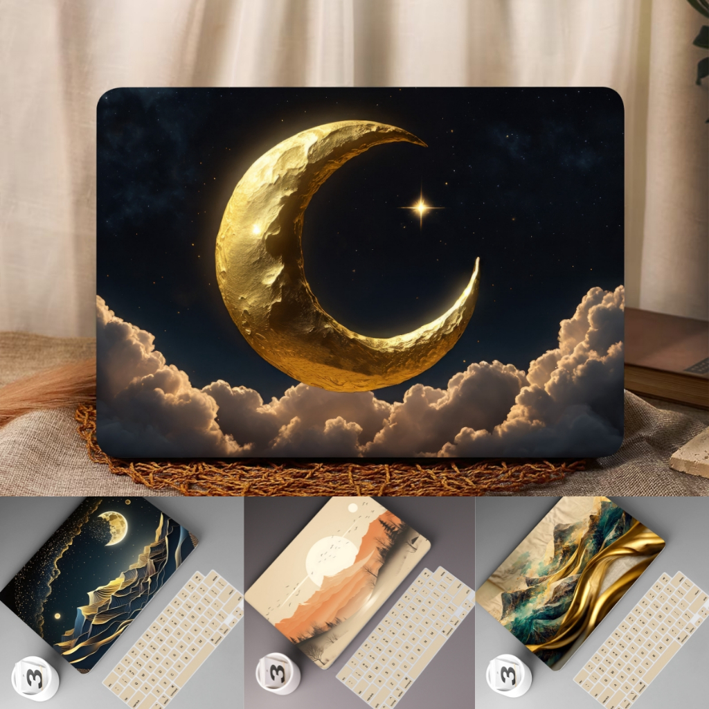 Gold Moonlight Print Hard Case Compatible for MacBook 2025 M4 A3240 ...