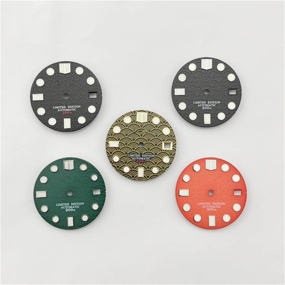 28.5mm fish scale pattern dial for NH35 green luminous mechanical watch ...