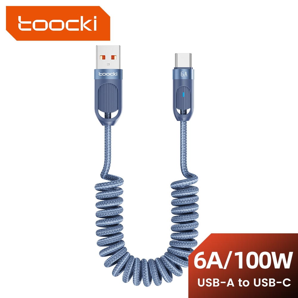 Toocki PD100W Spring Charging Data Cable 6A USB Type C Car Phone ...