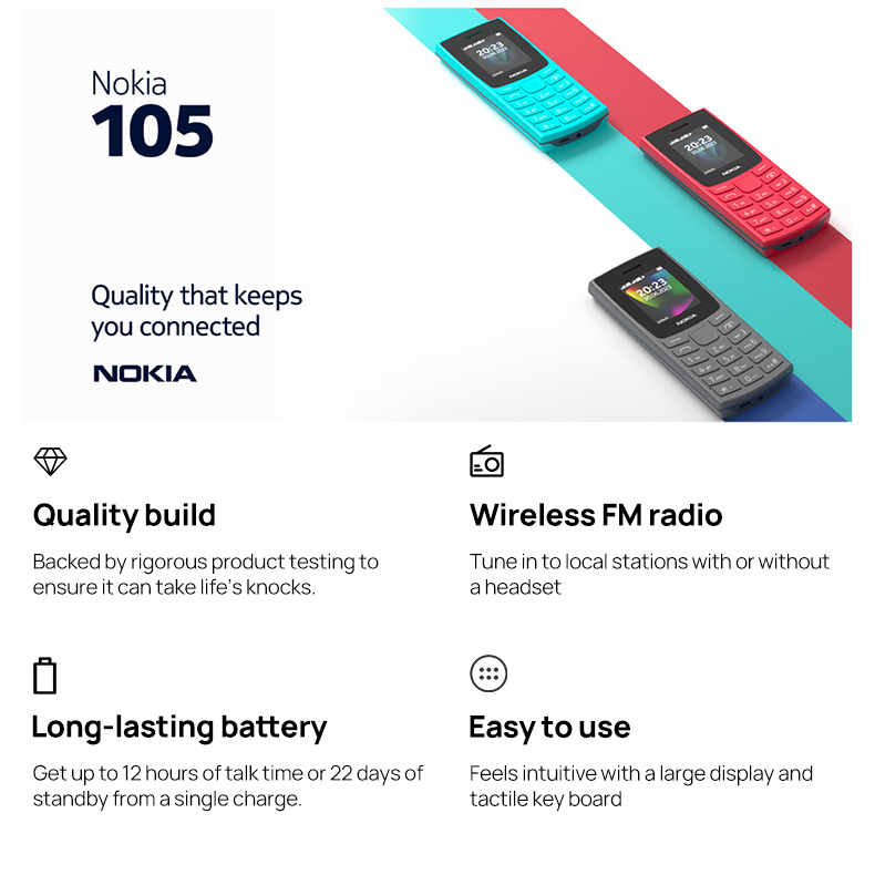 Nokia 105 2G/4G Keypad Basic Phone 1.8'' Screen Dual Sim 22 Days Long Standby 1 Year Warranty ...