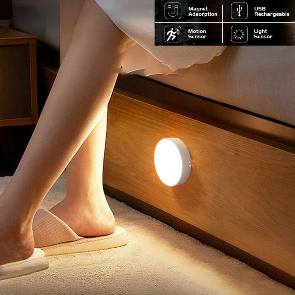Motion Sensor Light USB Rechargeable Night Light Stick on Battery ...