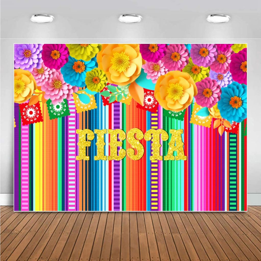 Mexican Fiesta Photography Backdrop Color Stripes Paper Flower Fiesta ...