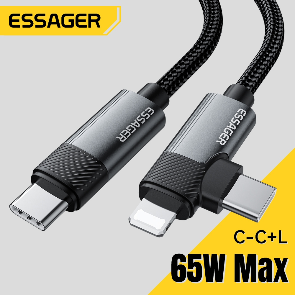 Essager 65W Type C To L+ C Cable 2 in 1 Fast Charging Cord Adapter For ...