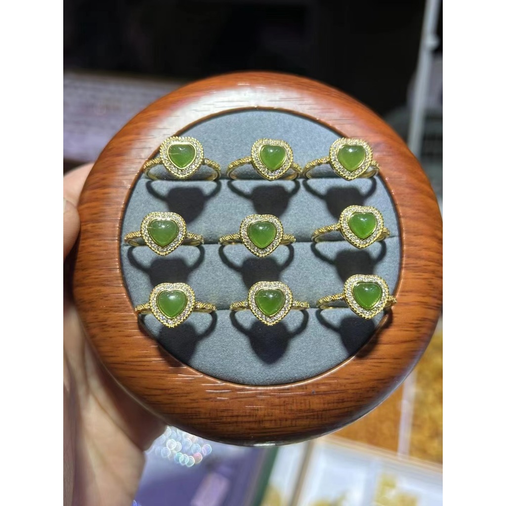 S925 Silver Gold-Plated Exquisite Inlaid Natural Hetian Jade Jasper ...
