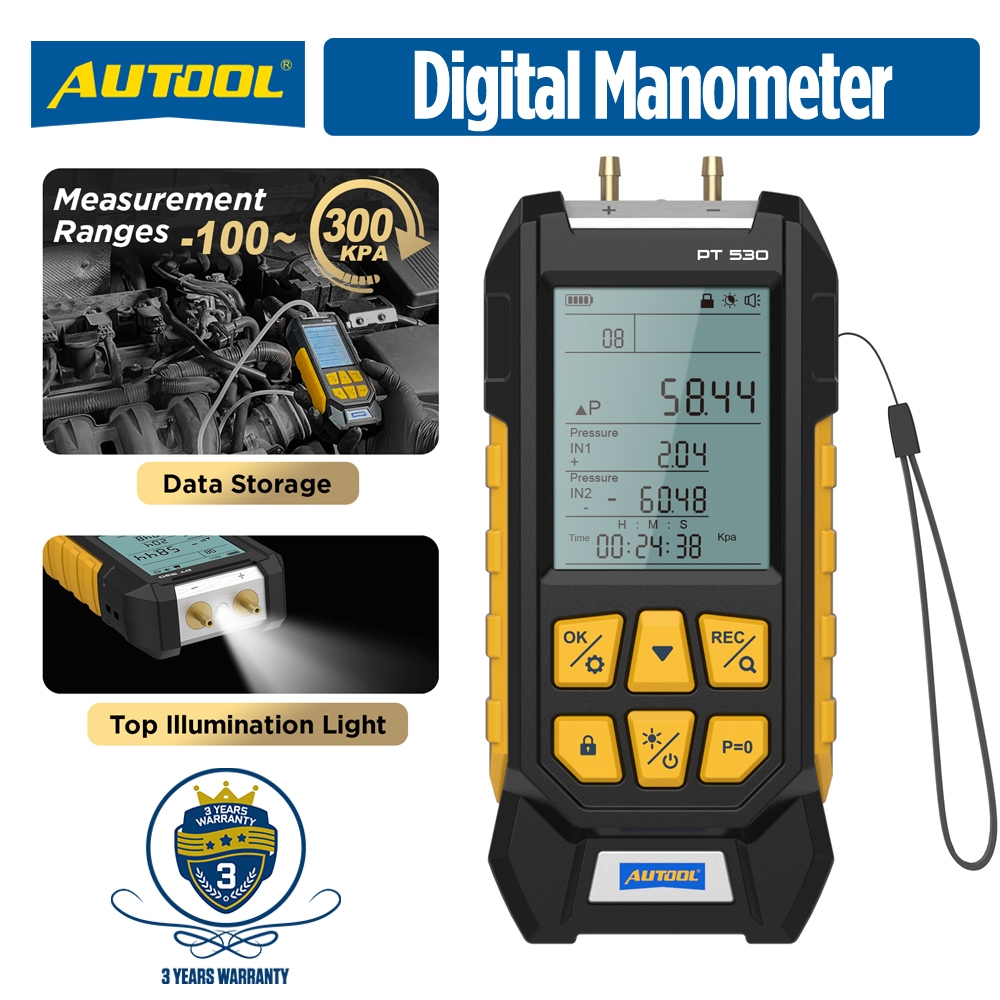 AUTOOL Digital Manometer PT530 300KPa Differential Pressure Gauge ...