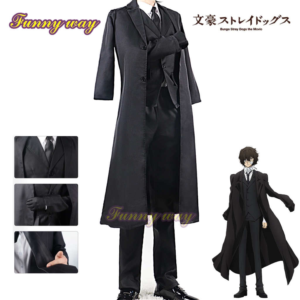 Dazai Osamu Cosplay Costume Anime Bungo Stray Dogs Black Jacket ...