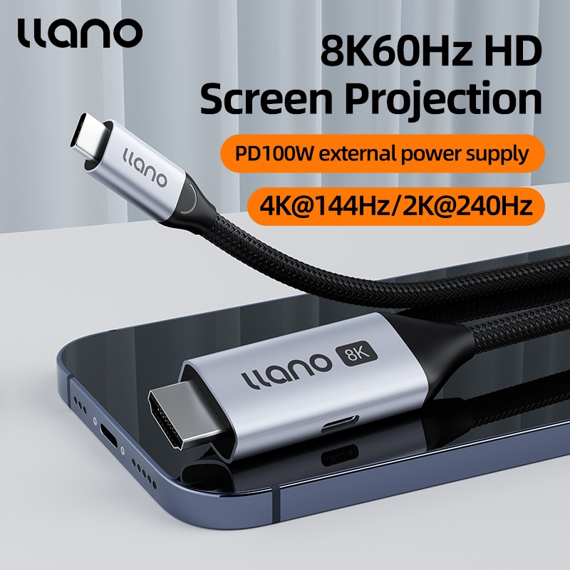 Llano 8K USB C to HDMI 2.1 Cable With PD Charging 48Gbps USB Type-C to HDMI Braided Cord (8K ...