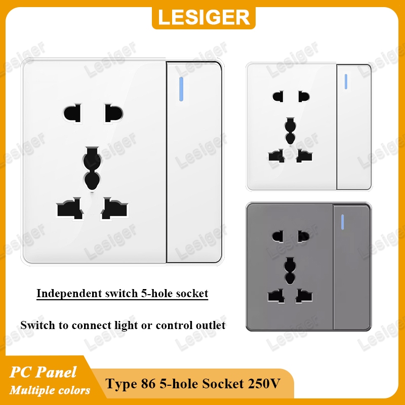 Wall universal 3 pin outlet with independent switch Can connect to ...