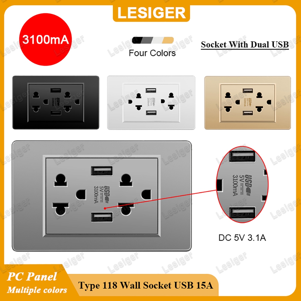 Wall Socket Outlet with 3.1A USB Fast Charging Household PC Panel 118 ...