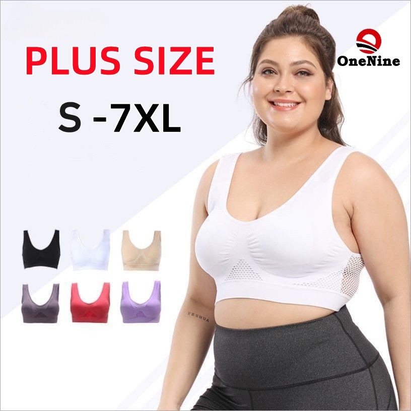 【40-150KG】 Seamless sports bra plus size for women wireless hollow mesh ...