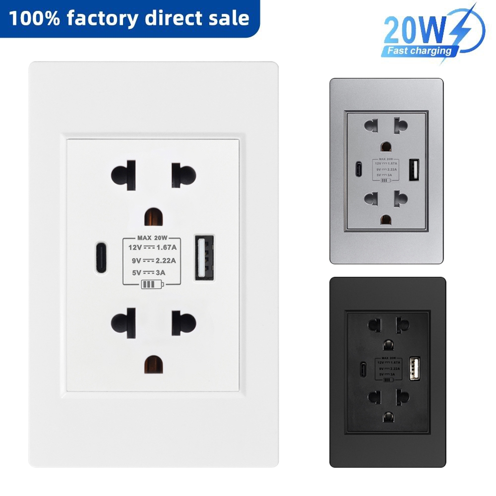 VISWE usb c 20W socket wall socket black socket white socket grey socket,118*72mm plastic panel ...