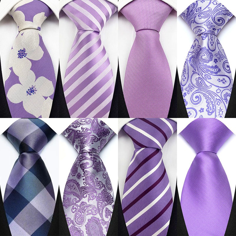 New Men's Tie 8CM Neckties For Man Classic Plaid Stripes Solid Purple ...