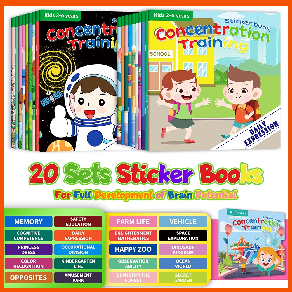 10 book Concentration Traning Sticker Book for Kids Preschool Early ...