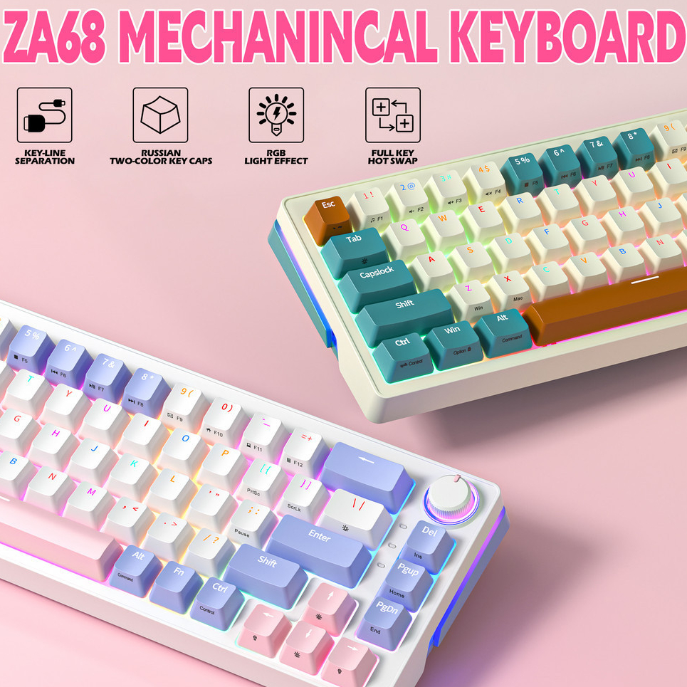 ZA68 Mechanical Keyboard 68 Keys Hot Swap PBT Keycaps RGB Backlit Wired ...