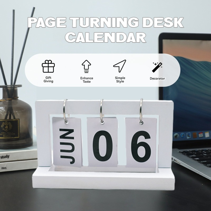 COD Creative Wooden Page Turning Calendar Simple Home Desktop Ornament Decor Flipping Calendar ...