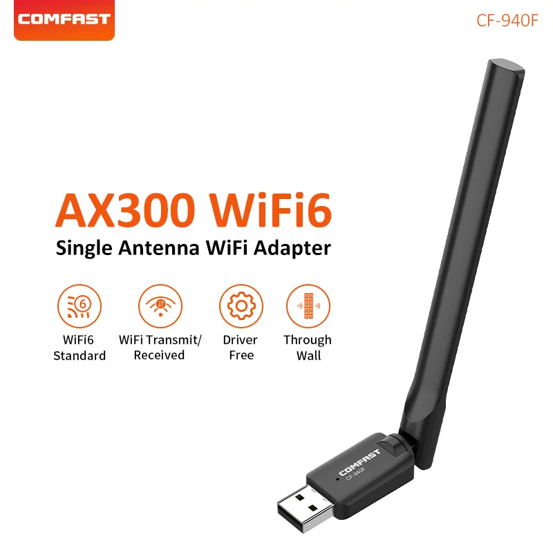 Comfast WiFi6 USB Adapter 300Mbps 2.4GHz WiFi Antena USB2.0 Dongle Wireless Network Card For ...