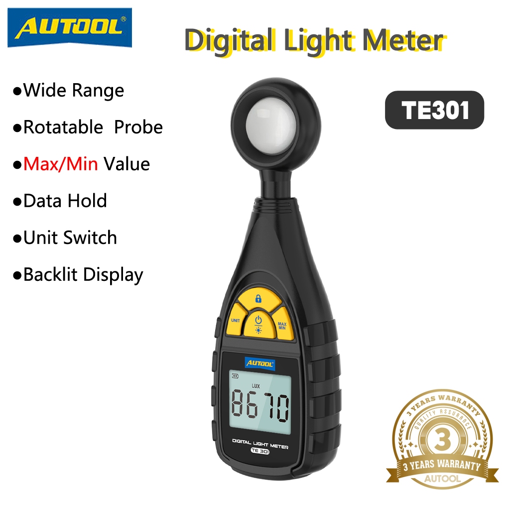 AUTOOL TE301 Digital light meter Digital LED Lux Meter Handheld ...