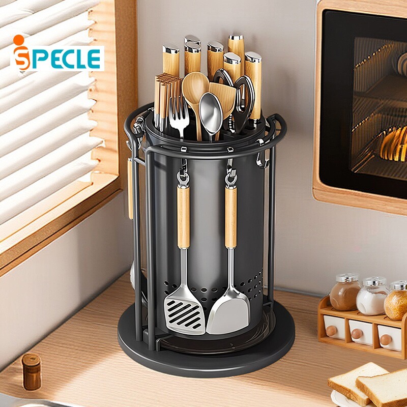 iSPECLE 360° Rotating Knife Holder Storage Rack Kitchen Racks Organizer ...