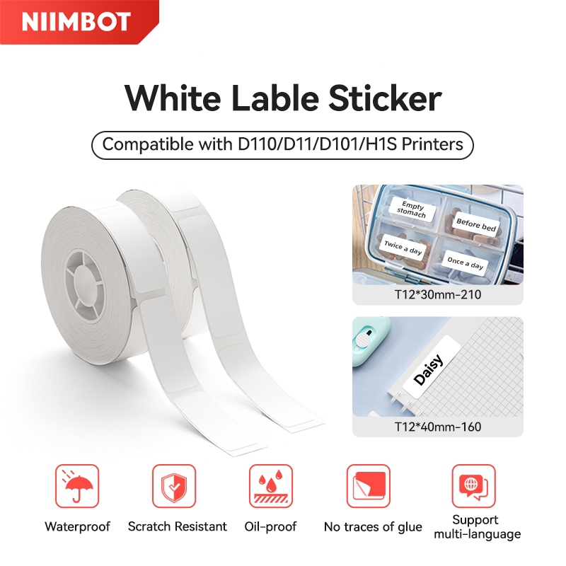 Niimbot D11/D110/D101/H1S Thermal Label 12-15mm Name Sticker White ...