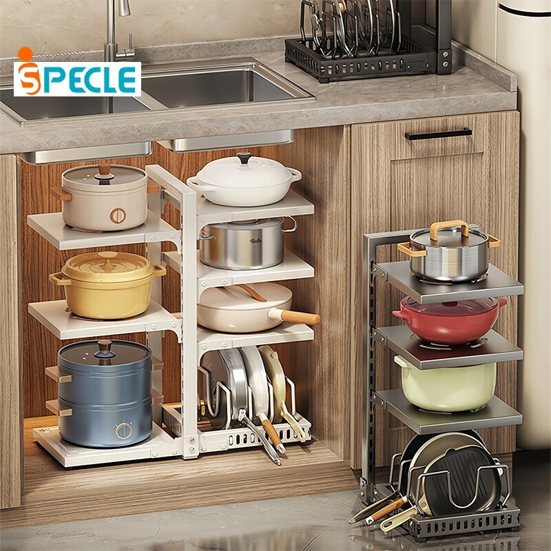 iSPECLE Carbon Steel Kitchen Pan Organizer Pot Rack Adjustable Under ...