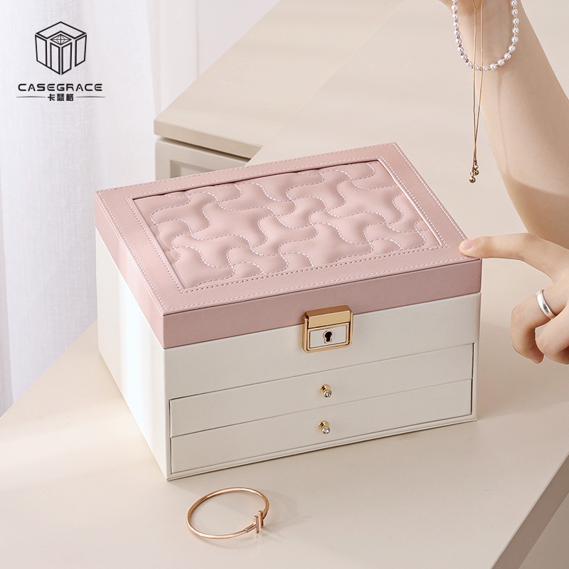 CASEGRACE Large Jewelry Box Storage Drawer Jewellery Box With Lock And ...