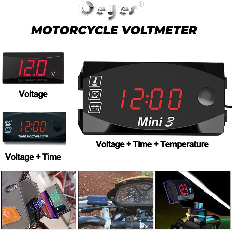 Ceyes Motorcycle 3 In 1 Digital Volt Meter DC 6V-30V Time Clock ...