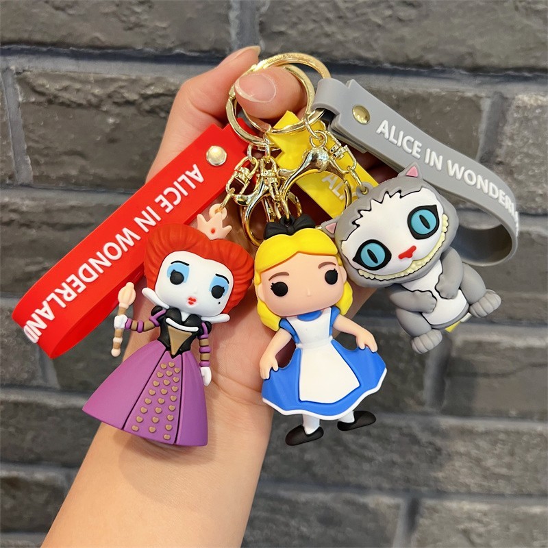 Alice in Wonderland Keychain Cartoon Alice Mad Hatter Cheshire Cat Red ...