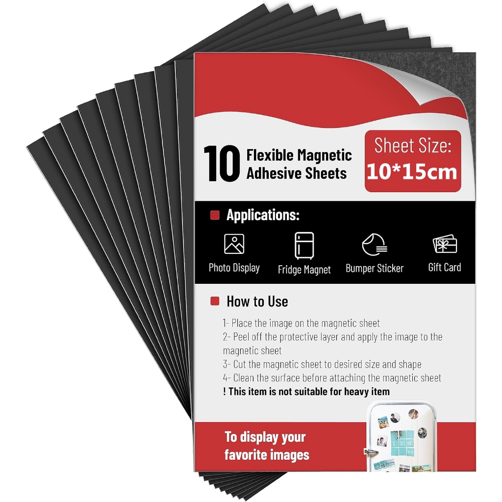 Adhesive Magnetic Sheets, 10 x 15CM, 10 Pack, with Adhesive Backing ...