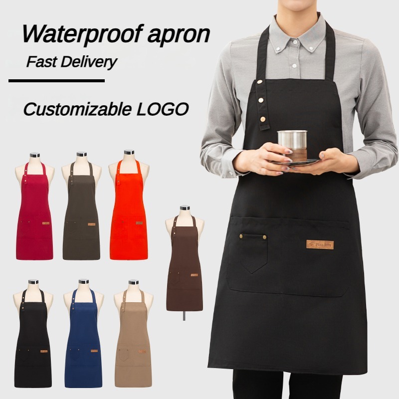 Ready Stock Fashionable waterproof apron black kitchen apron ...
