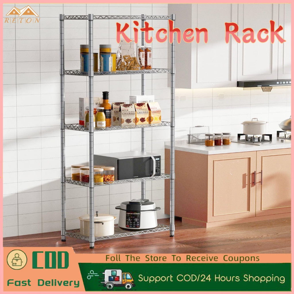 5-Tier Steel Shelving Kitchen Rack Organizer Metal Storage Rack Unit ...