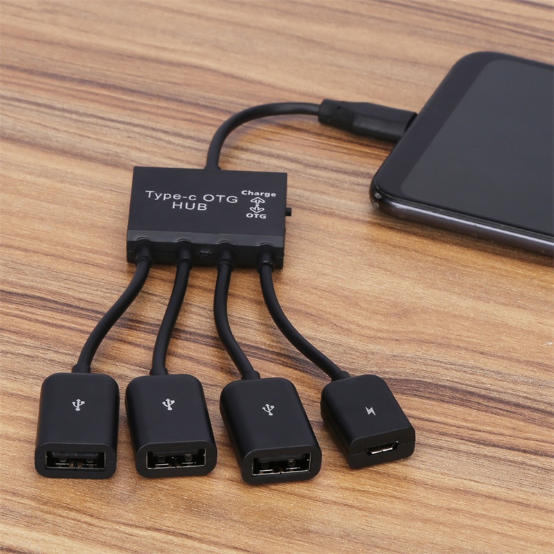 4 Port Micro USB Type-c Power OTG Extender Hub Cable Black For Android ...