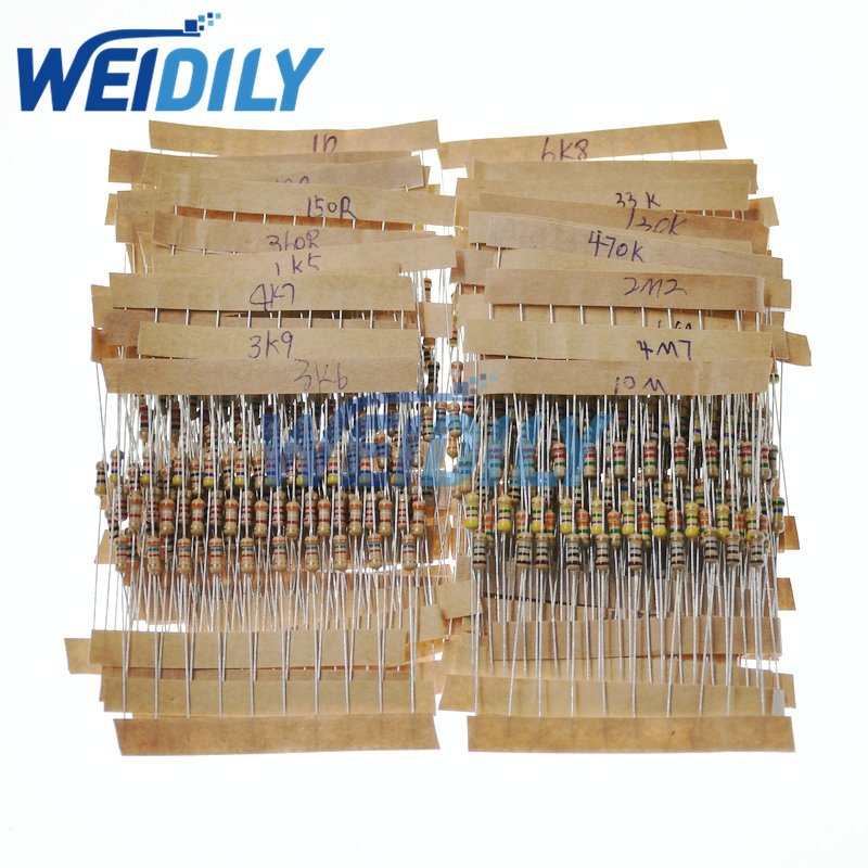 500PCS 1/4w 0.25w 5% Carbon Film Resistor Kit 1 ohm-10M ohm Resistance ...