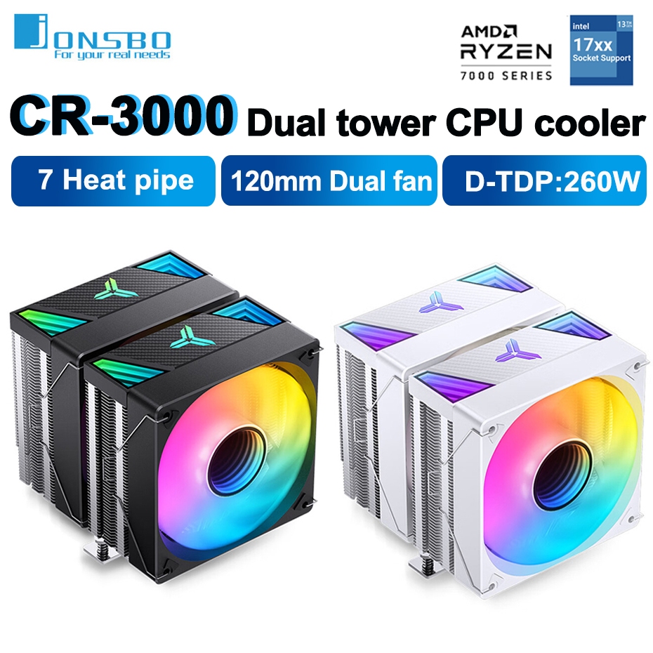 JONSBO CR-3000 Nickel Plated 7 Heat Pipe CPU Cooler ARGB Fan Dual Tower Air-cooled Radiator For ...