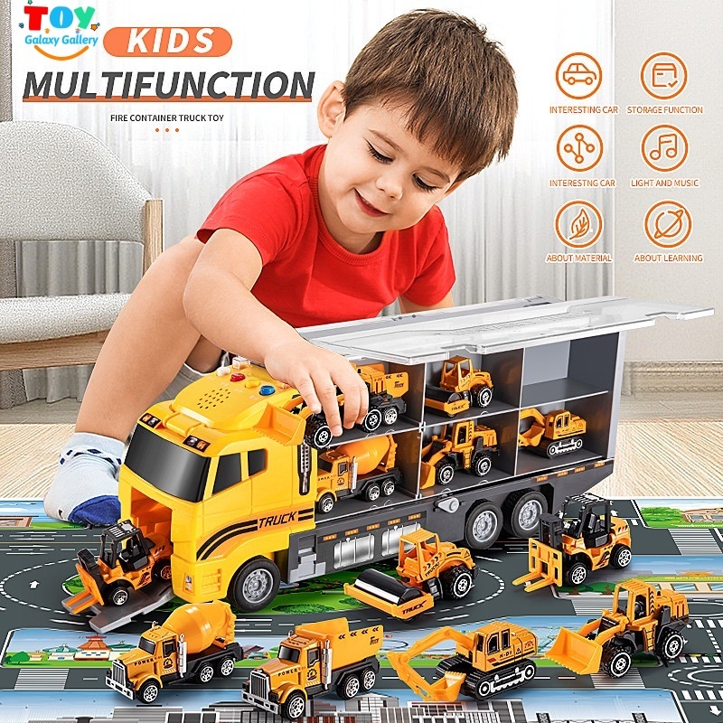 6pcs Mini Alloy Engineering Vehicle Model with Truck Carry Case Alloy ...