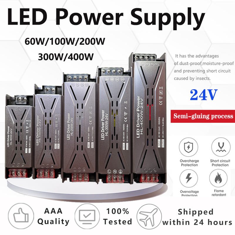 Ultra-Thin Switching Power Supply DC12V 24V 60W 100W 200W 300W 400W Light Transformer AC 180 ...