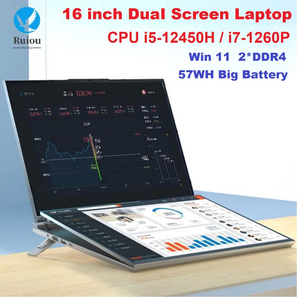 Dual Touch Screen Laptop 16 inch Portable Notebook i7-1260P DDR4 M.2 ...