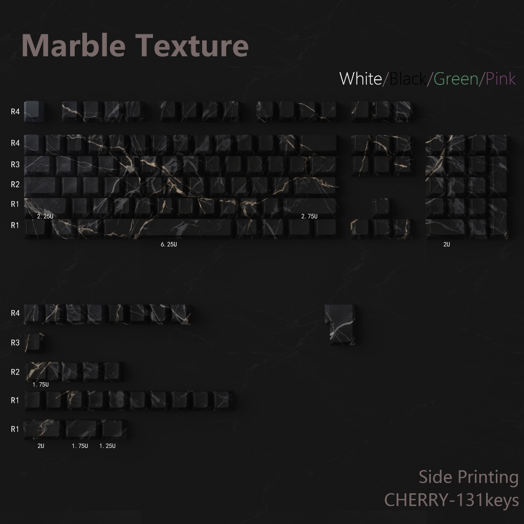 -LW- Marble Texture White/Black/Green/Pink Side Printing Keycaps PBT ...