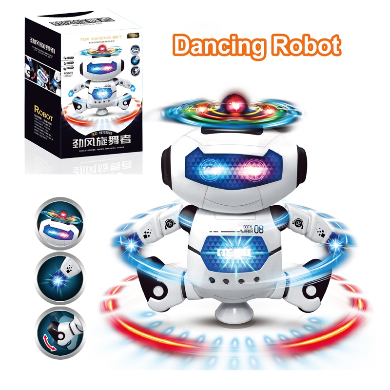 LED Cool Light Music Dancing Robot 360 Degree Rotating Stunt Robot Toy ...