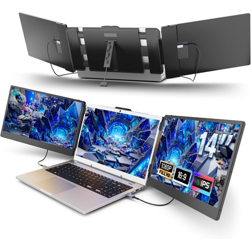 14" Laptop Screen Extender, FHD 1080P IPS Triple Portable Monitor for ...